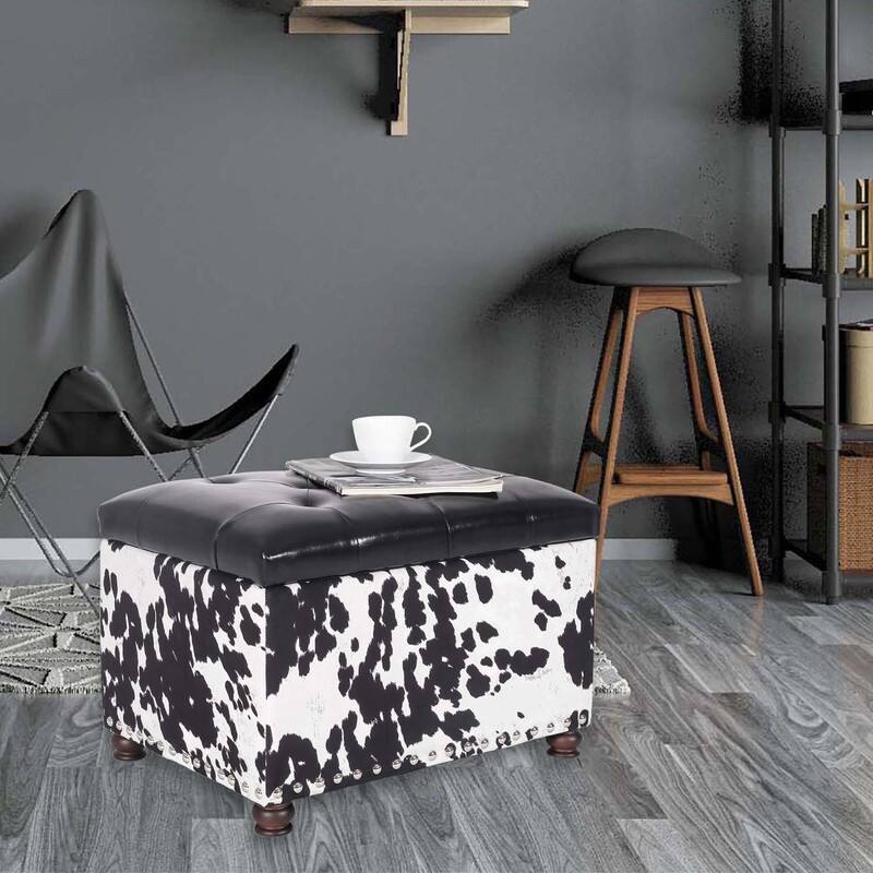 Adeco 24'' Rectangular Upholstered Storage Ottoman Fabric Foot stool ...