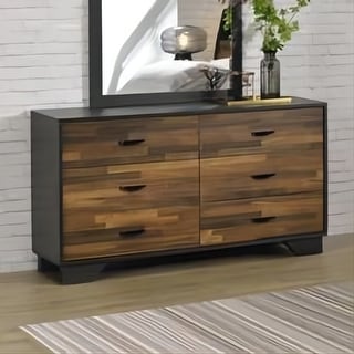 Transitional Style 6-Drawer Dresser in Walnut & Black Finish - Bed Bath ...