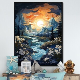 Designart "Orange Teal Iceberg Arctic Majesty Papercut I" Iceberg ...