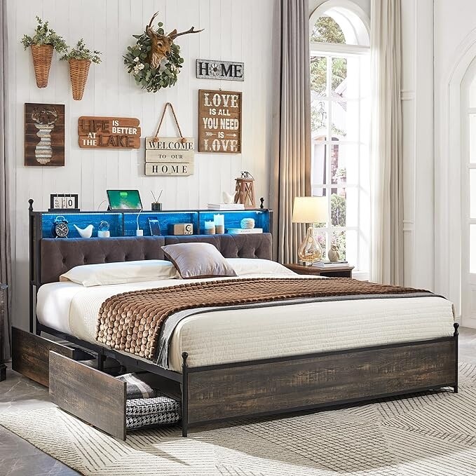 King size bed frame with 4 drawers store