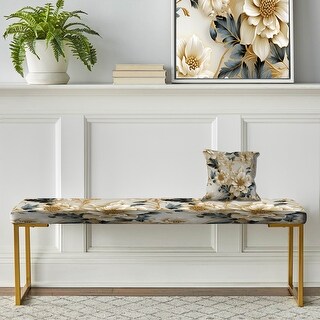 Designart - Golden White And Blue Flowers Elegance II - Marble ...