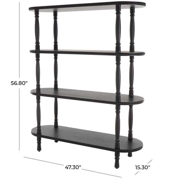 Black Wooden Oval 3 Shelf Shelving Unit with Turned Legs and Beaded ...
