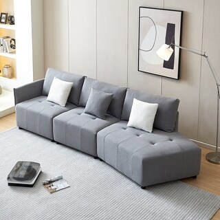 Irregular Sleeper Sectional Sofa Set of 3 w/Tufted Seat Cushion, Grey ...