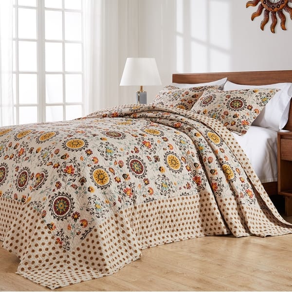 Greenland Home Fashions Andorra Cotton 100% Cotton Reversible 3-Piece ...