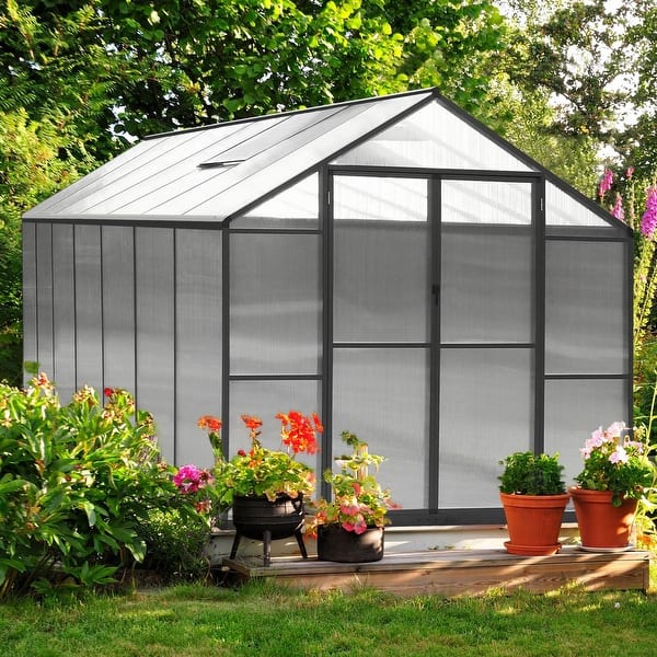 VEIKOUS Walk-In Greenhouse Kit with Adjustable Roof Vent Grey - 8'x14 ...