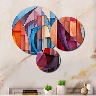 Designart "Cubism Rainbow Forms II" Cubism Metal Wall Art Set - Bed ...