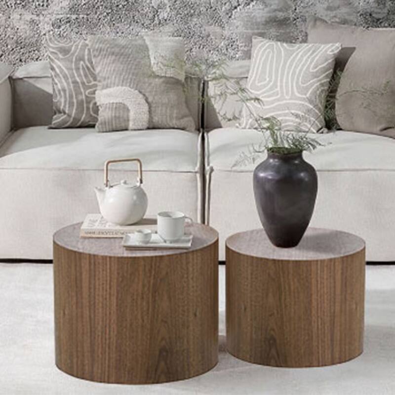 Modern Farmhouse Round Accent Nesting Side Coffee Table Set (Set of 2 ...
