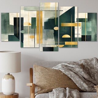 Designart "Gold Green Parallel Universes" Abstract Shapes Multipanel ...