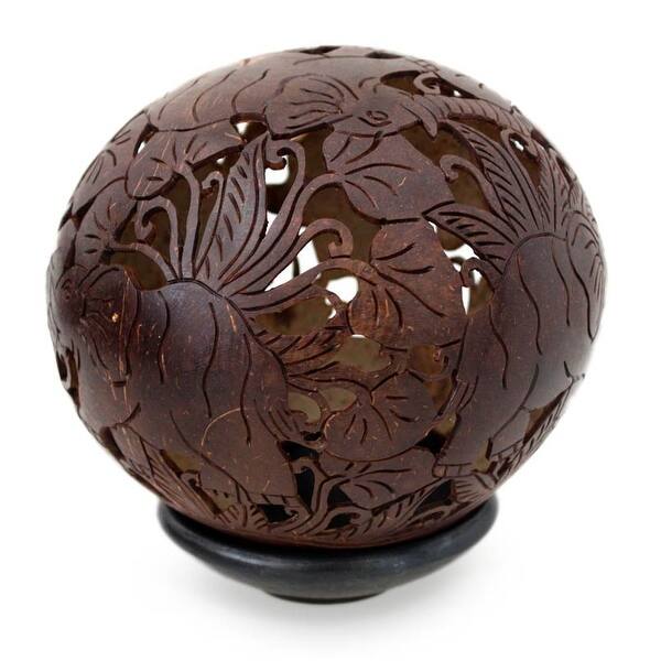 Handmade Rainforest Elephant Coconut shell sculpture (Indonesia) - 25 x ...