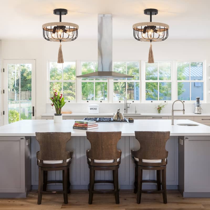 11.81 in. 3-Light Black Semi Flush Mounted Celling Fixture Lighting ...