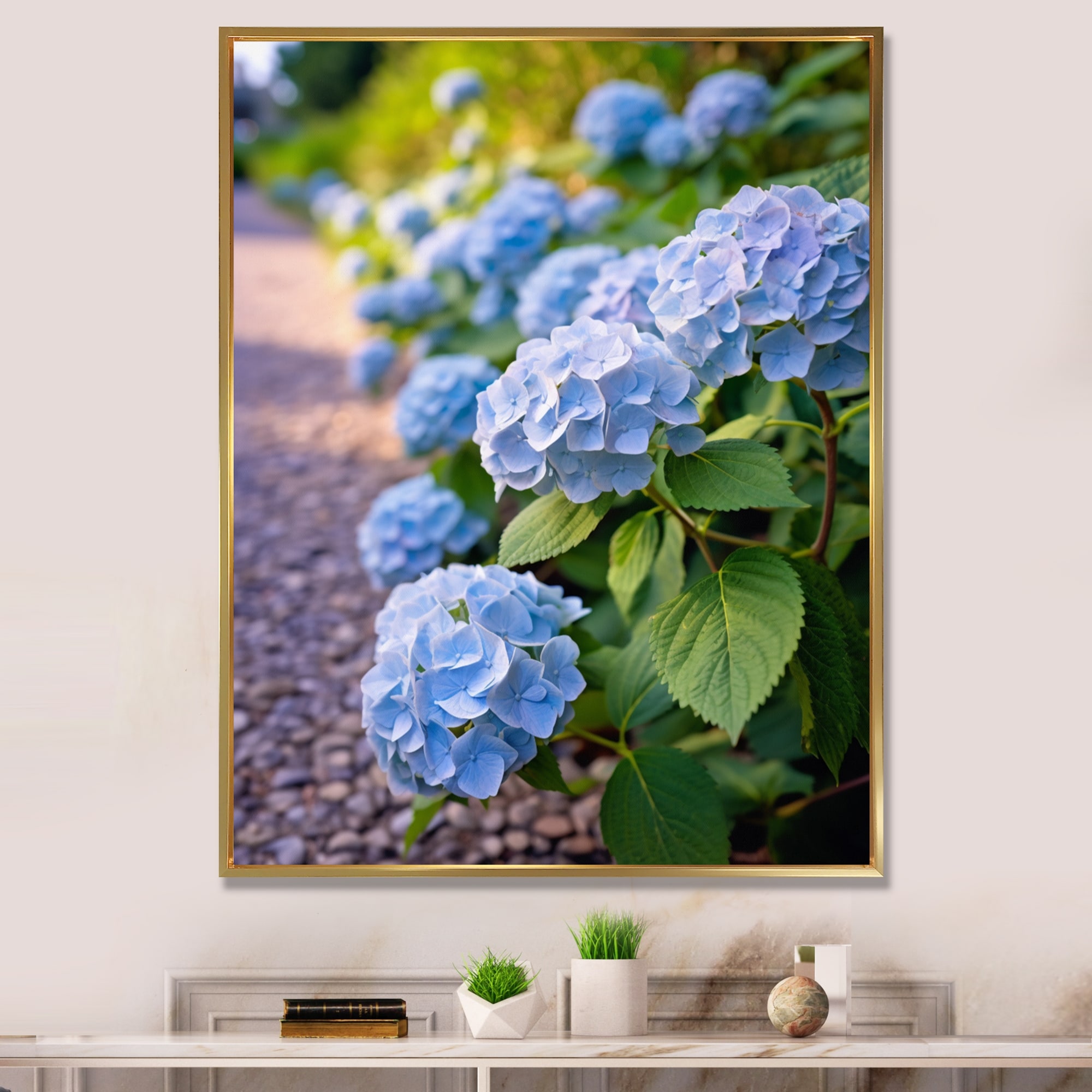 blue hydrangea flower wall