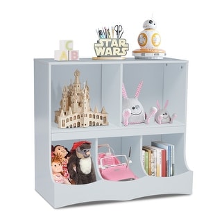 Kinbor Kids Multi-Bin Storage Organizer Cabinet Bookcase with 2 Shelf ...