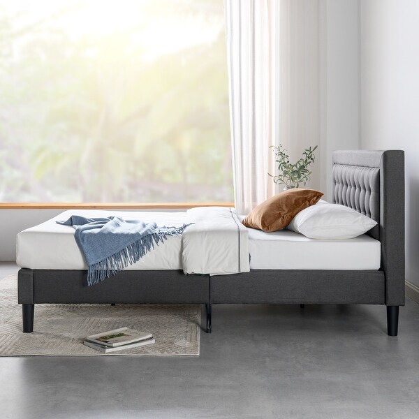 Priage by Zinus Upholstered Button Tufted Platform Bed California King Grey