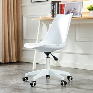 White Swivel Chair for Home Office Adjustable Armless Plastic Computer ...