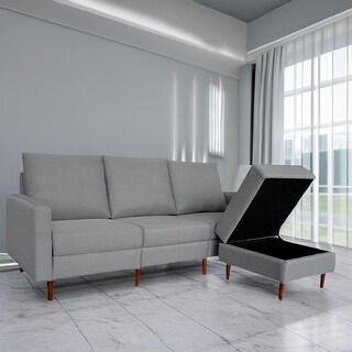 Light Gray Fabric L-Shaped Sectional Sofa with Storage Stool - Bed Bath ...