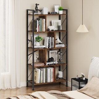 5 Tier Bookshelf with Storage, 61 Inch Tall Industrial Book Shelf with ...