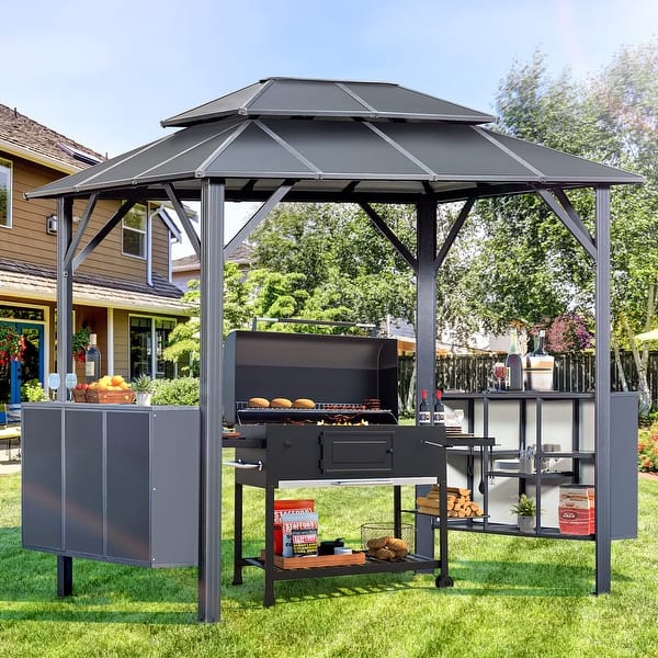 Erommy Outdoor Aluminum Patio Gazebo BBQ Pavilion, Permanent Grill ...