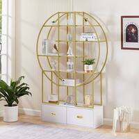 70.8 Inch Round Office Bookcase Bookshelf, Display Shelf, Two Drawers ...