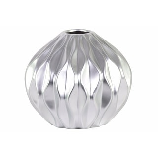 Round Low Vase with Round and Small Lip, Wave Design- Silver- Benzara ...