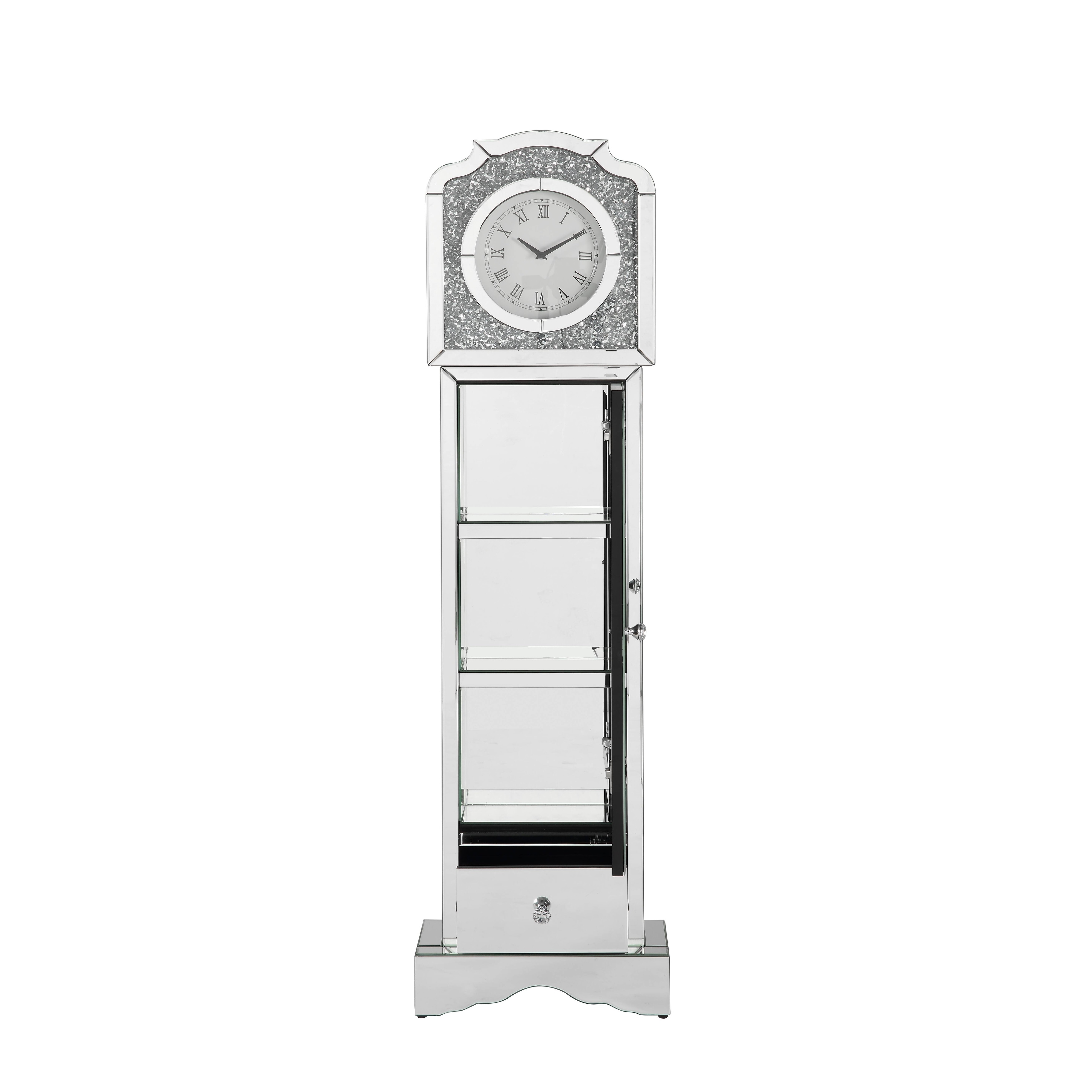 Black Back Finish Grandfather Clock Mirrored Floor Clock w/ LED&Stroage ...