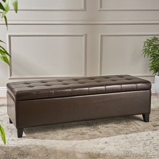 Brown Tufted Leather Storage Ottoman Bench - Bed Bath & Beyond - 37196913