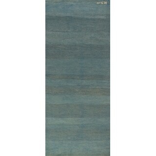 Blue Modern Gabbeh Runner Rug Handmade Wool Carpet - 2'7" x 9'7" - Bed ...