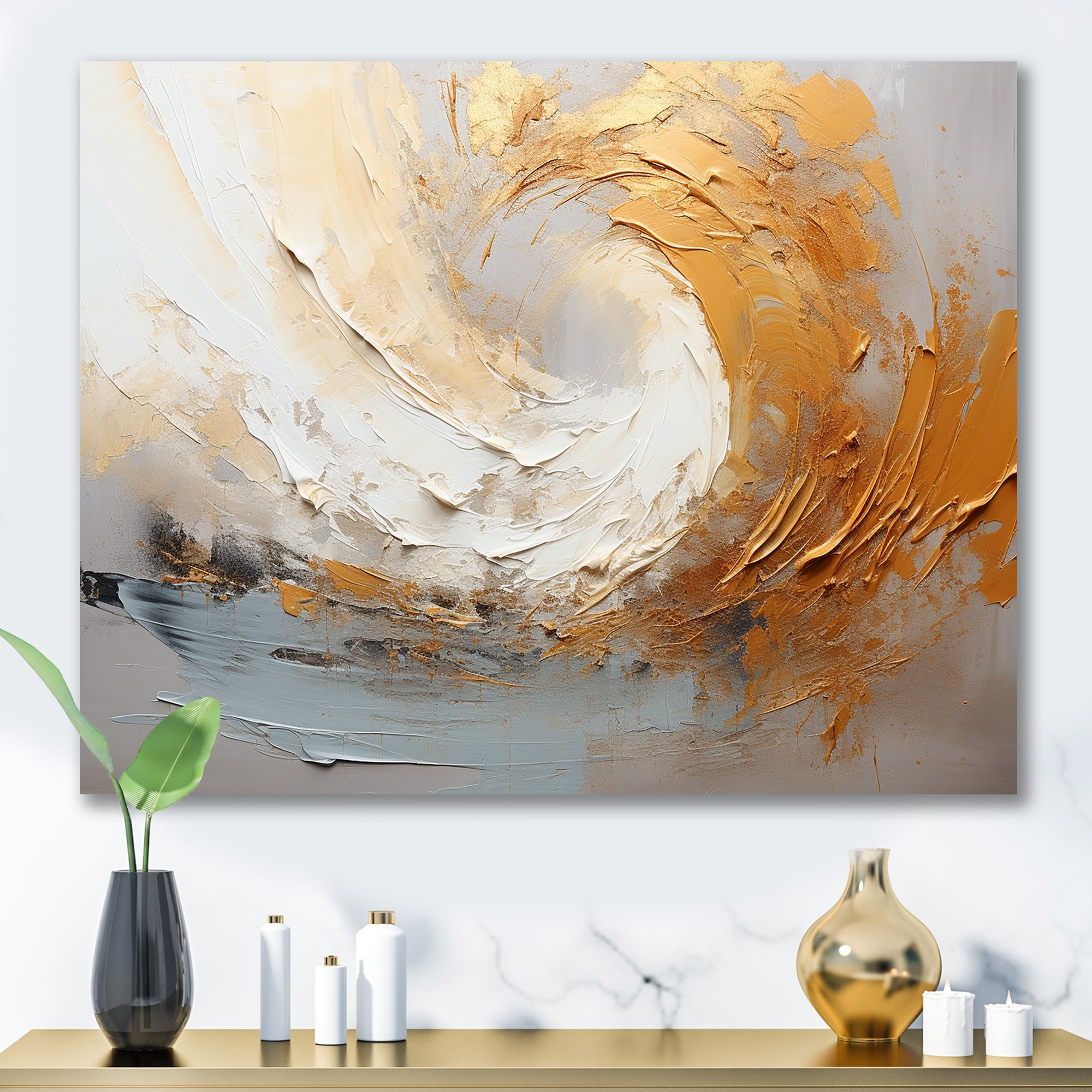 Designart "Gold And Beige Soft Wave Paint I" Abstract Shapes Wall Art ...