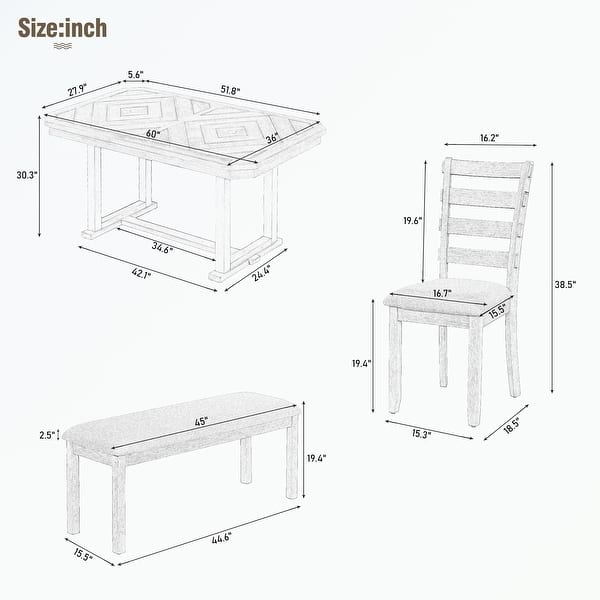 6-Piece Dining Table Set with Wood Grain Pattern Tabletop - Bed Bath ...