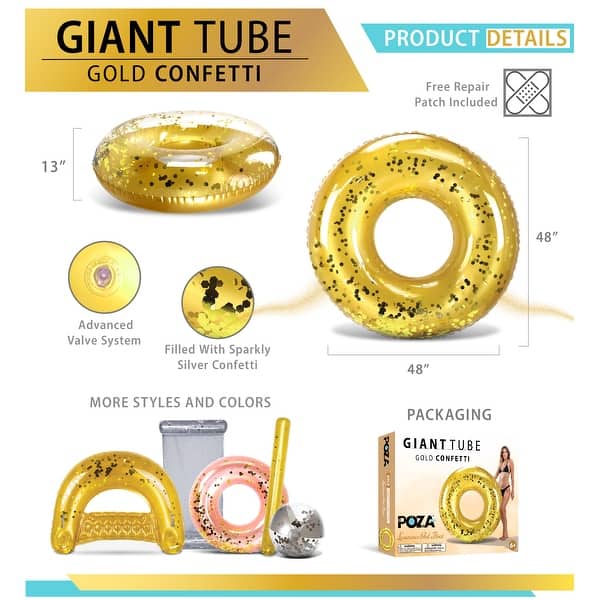 CoTa Global Inflatable Giant Gold Pool Float Tube with Confetti - 48 ...
