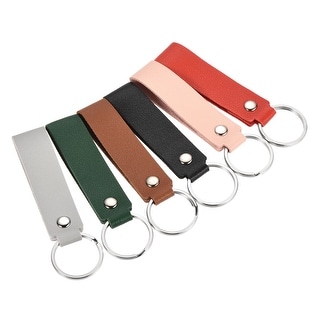 6Pcs Leather Keychain PU Circle Keyring Ornament Key Lanyard Strap ...