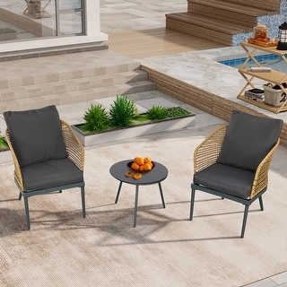 Roomfitters Outdoor Wicker Chairs and Table Bistro Set, 3-Piece Patio ...