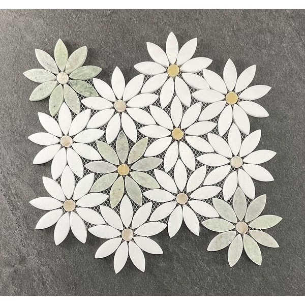Natural Marble Daisy Flower Pattern Mosaic Wall & Floor Tile - 1 Case ...