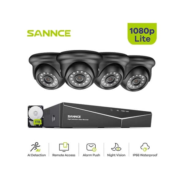 SANNCE 4CH DVR CCTV System 4Pcs 2MP Outdoor Security Dome Cameras - Bed ...