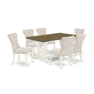 7-Piece Small Dining Set - Rectangular Table & 6 Parsons Chairs - Hardwood Frame Dinette Set ...