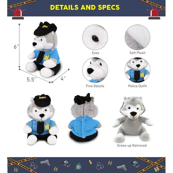DolliBu Wolf Police Officer Plush Toy with Cute Cop Uniform and Cap - 6 ...