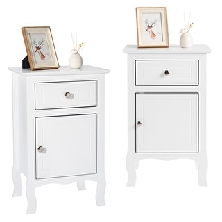 2pcs Country Style Nightstand with Drawer and Cabinet - Bed Bath ...