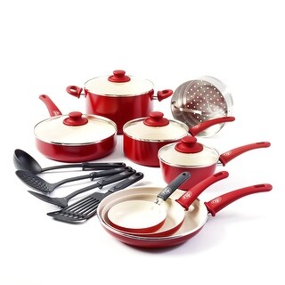 Ceramic Non-stick 14 Pieces Cookware Set, Red - Bed Bath & Beyond ...
