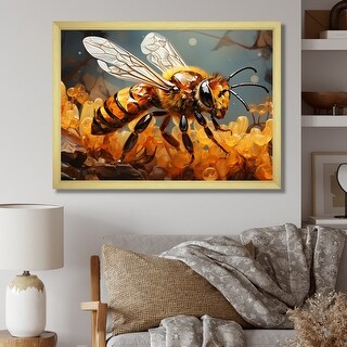 Designart "Bee Busy Worker Geometric II" Animals Framed Canvas Wall Art ...