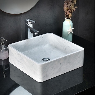 Single Bowl Square Shaped Sink In Carrera White 15.75"x15.75"x5.12 ...