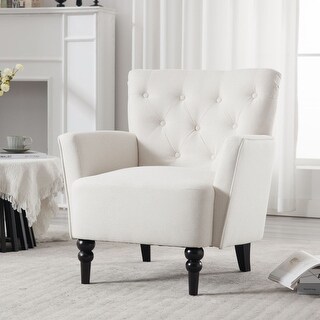 Cream Mid-century Modern Linen Fabric Upholstered Accent Chair with ...
