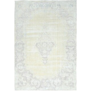 Hand Knotted Ivory Overdyed & Vintage with Worn Wool Oriental Rug (11'5 ...