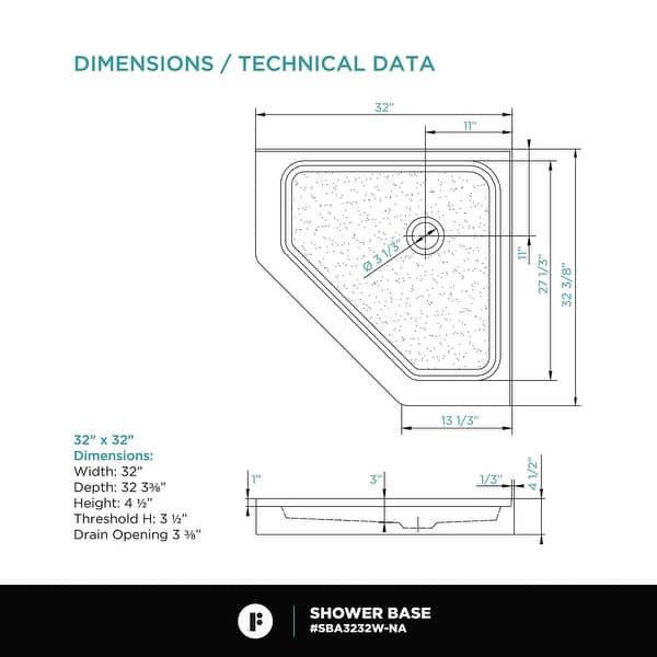 Fine Fixtures Neo Angle Corner Shower Base Shower Pan Floor in White ...