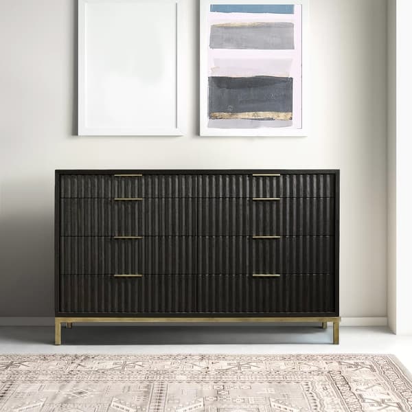 Scalloped Front Eight Drawer Dresser with Top Mount Brass Pull and ...