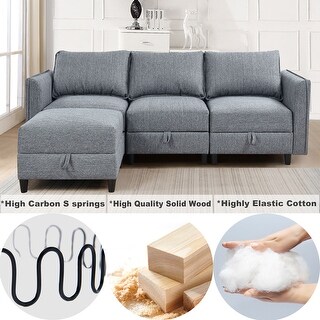Modular Free Fabric Padded Sectional Sofa Removable Backrest with ...