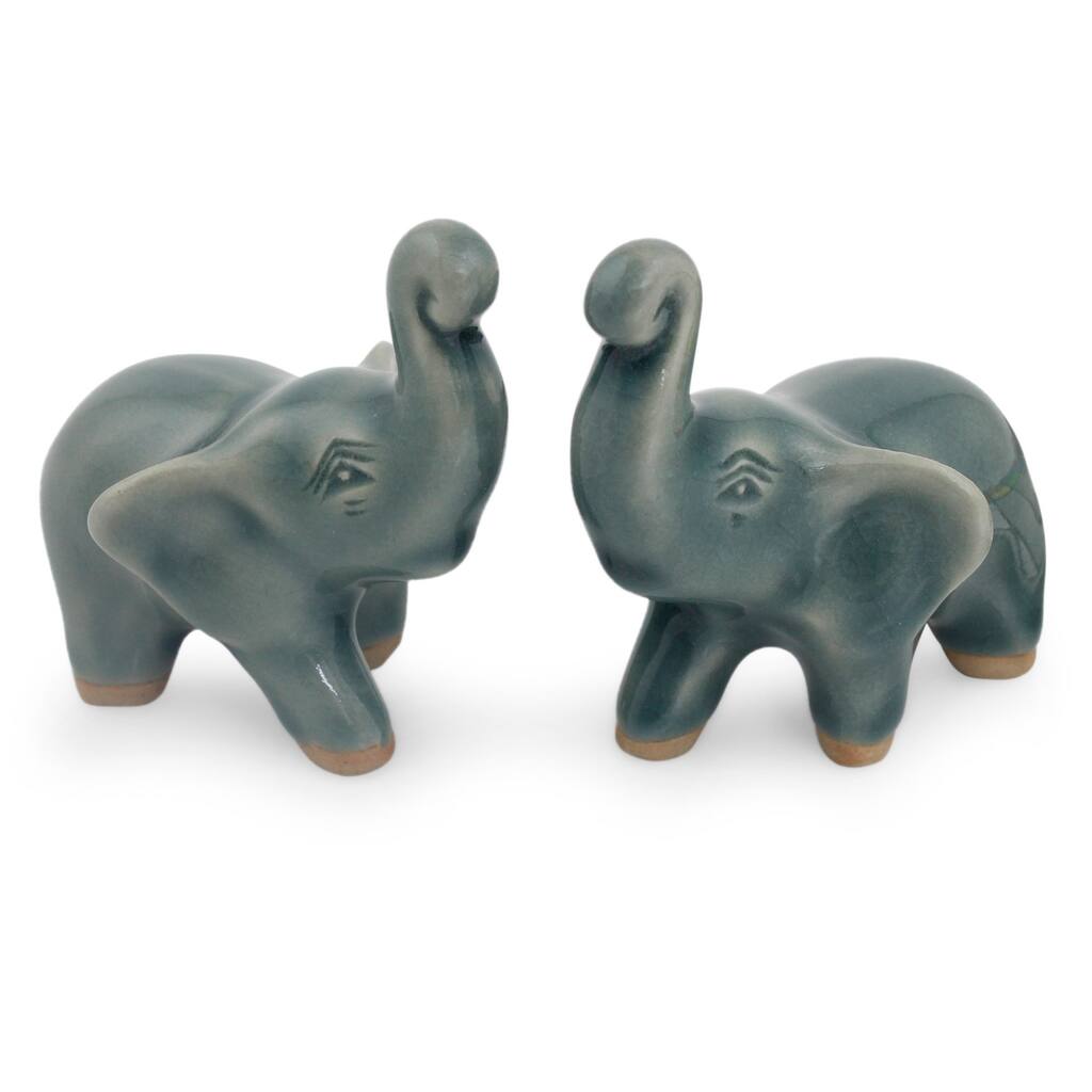 Set of 3 Celadon Ceramic 'Elephant Life Lessons' Figurines - Overstock ...