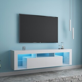 Wall Mounted Floating TV Cabinet with LED Lights & 5 Open Shelves - Bed ...