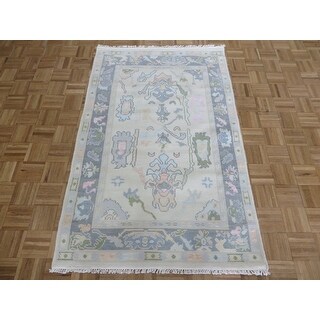 Hand Knotted Ivory Oushak with Wool Oriental Rug (3'10" x 6'1") - 3'10 ...