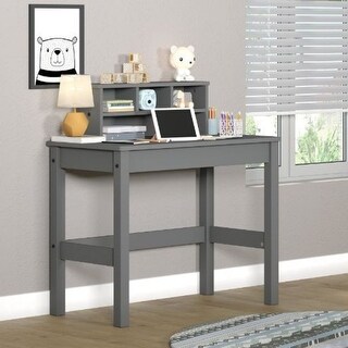 Transitional Writing Desk with Hutch, Cable Management, Gray Finish ...