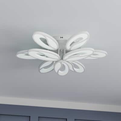 Modern Flower Shaped LED Semi Flush Mount Ceiling Light with Remote ...