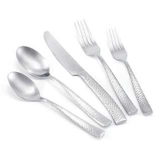 Silverware Set Matte Silver Flatware Cutlery Set Hand Forged Stainless ...
